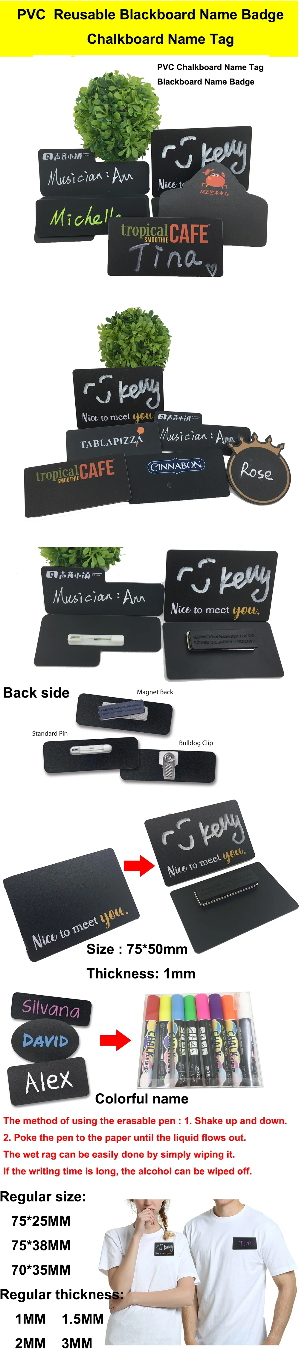 Custom Clear Plastic Pvc Reusable Blank Waiter Employee Blackboard Name ...