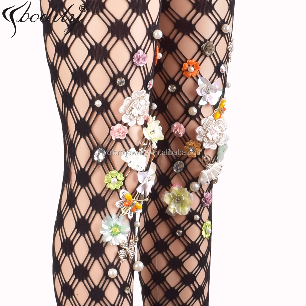 Fashion Design Handmade Flower Sexy Ladies Mesh Pantyhose High Quality ...