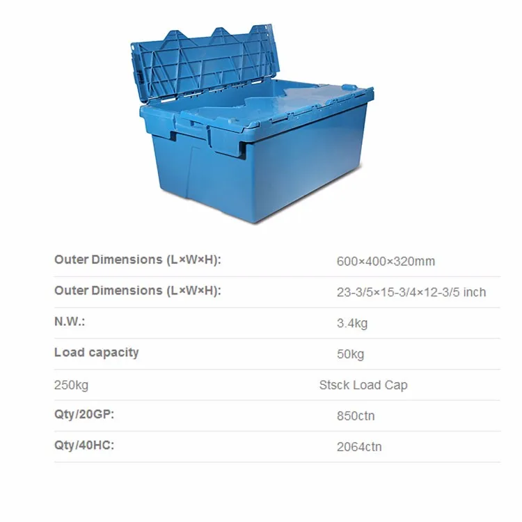 600x400x320mm 56l Heavy Duty Storage Moving Stackable Plastic Tote ...