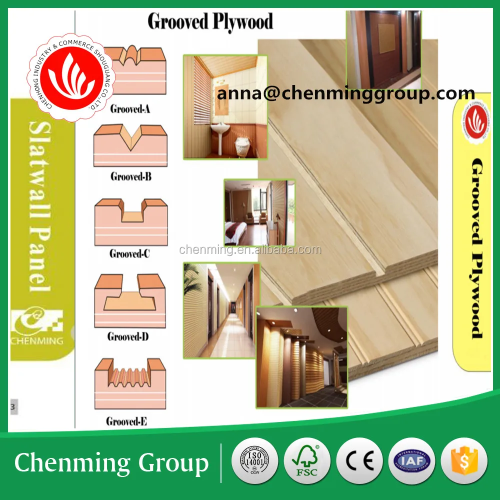 9 /12 /15 / 18mm V/ W / U Slotted Plywood / Grooved Plywood/ Slot ...