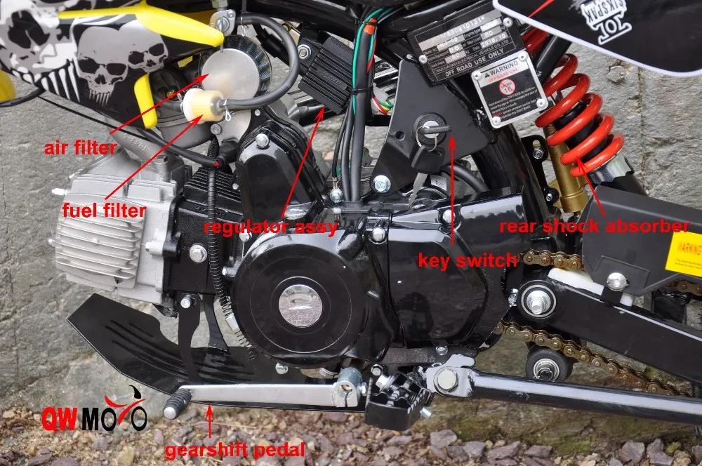 Qwmoto 90cc Motorcycle 4 Stroke Engine Type Gas Powered Kids Use Mini ...