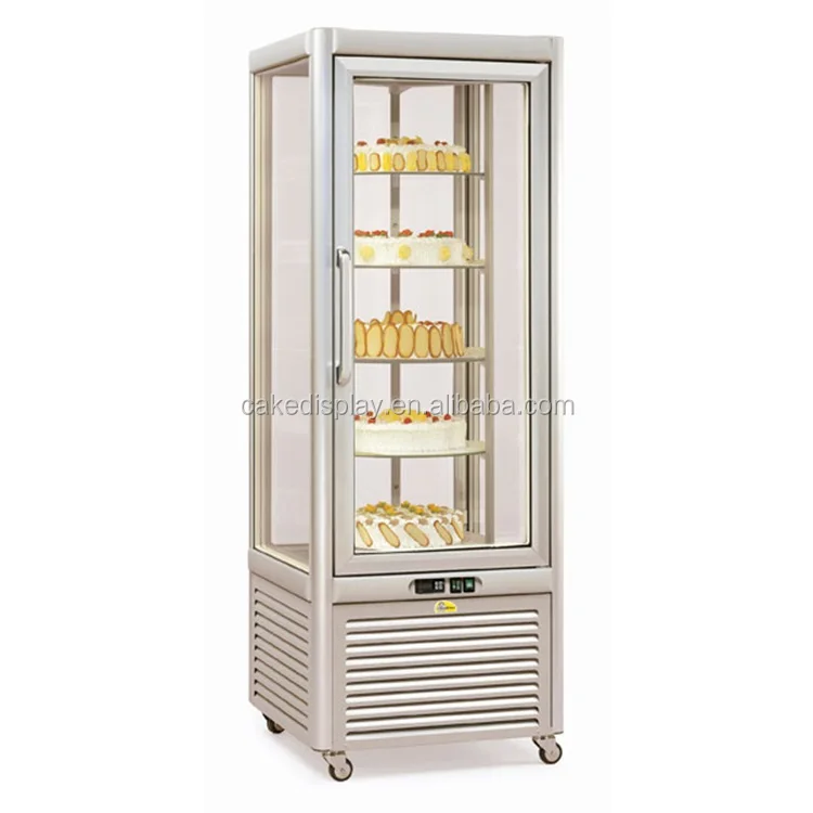 Gold Color 4 Side Glass Rotating Cake Display Fridge