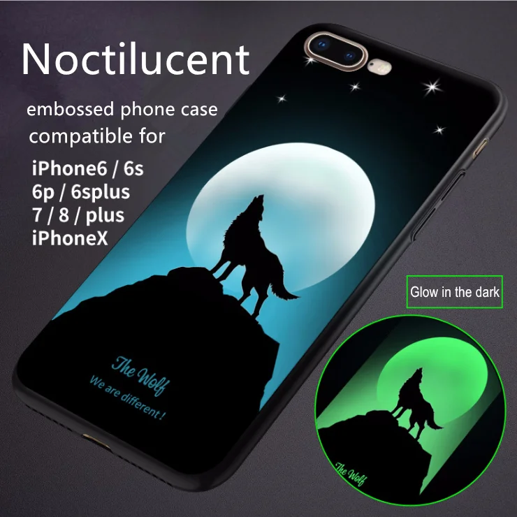 Hot Selling 3D embossed luminous cell phone case with glow in the dark mobile phone case for ...