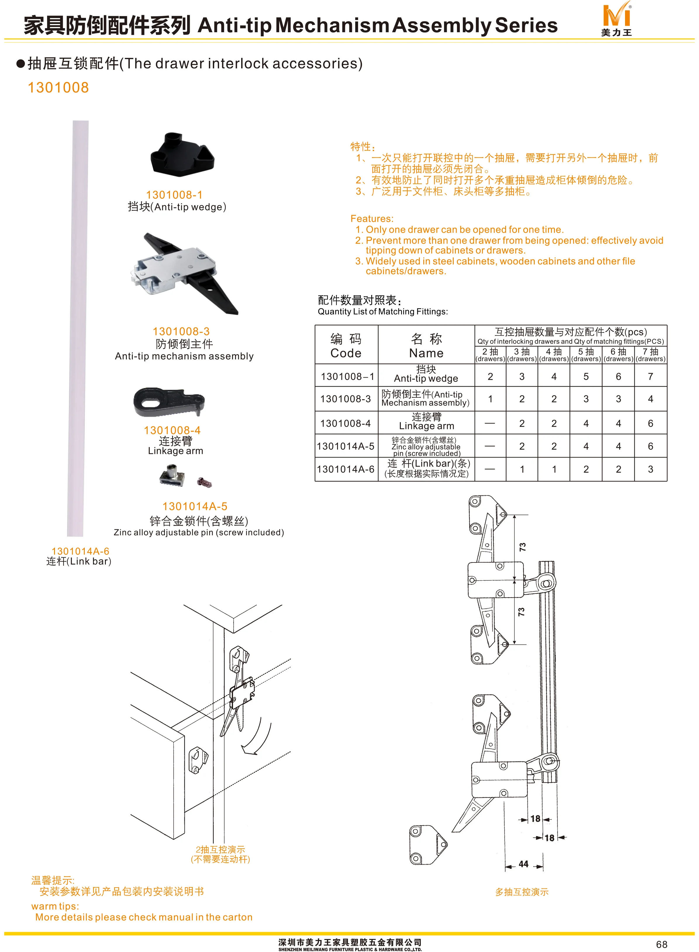 Cabinet Drawer Anti-Tip Interlock Accessories System