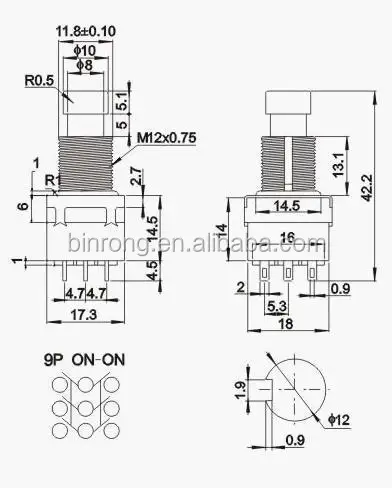 3pdt Foot Switch 9pin Push Button Guitar Stomp Pedal Switch - Buy Stomp ...