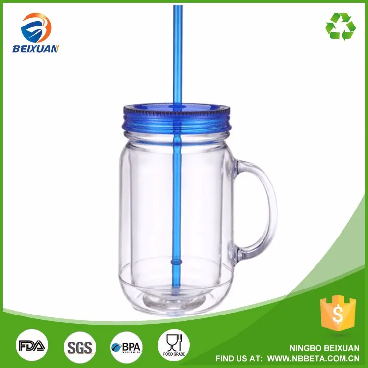 Plastic Mason Jars With Handle Double Wall Mason Jars With Lid With ...