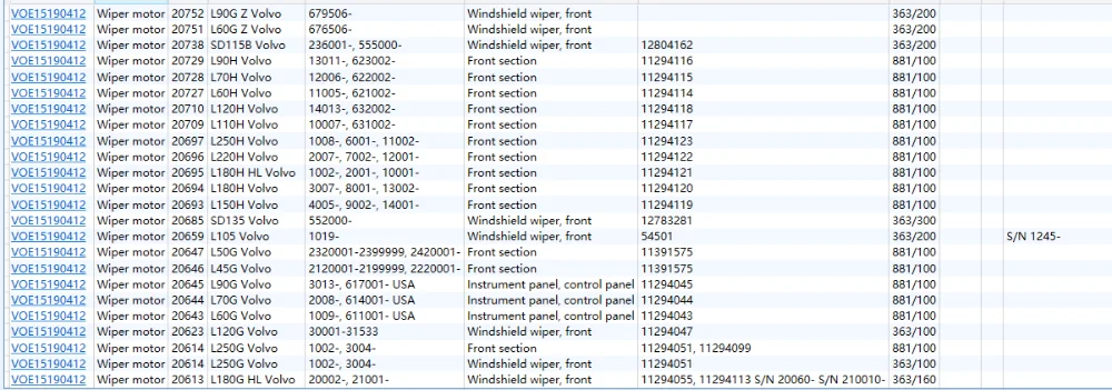 Wiper Motor Voe15190412 Heavy Genuine,New Aftermarket Tractor Parts ...