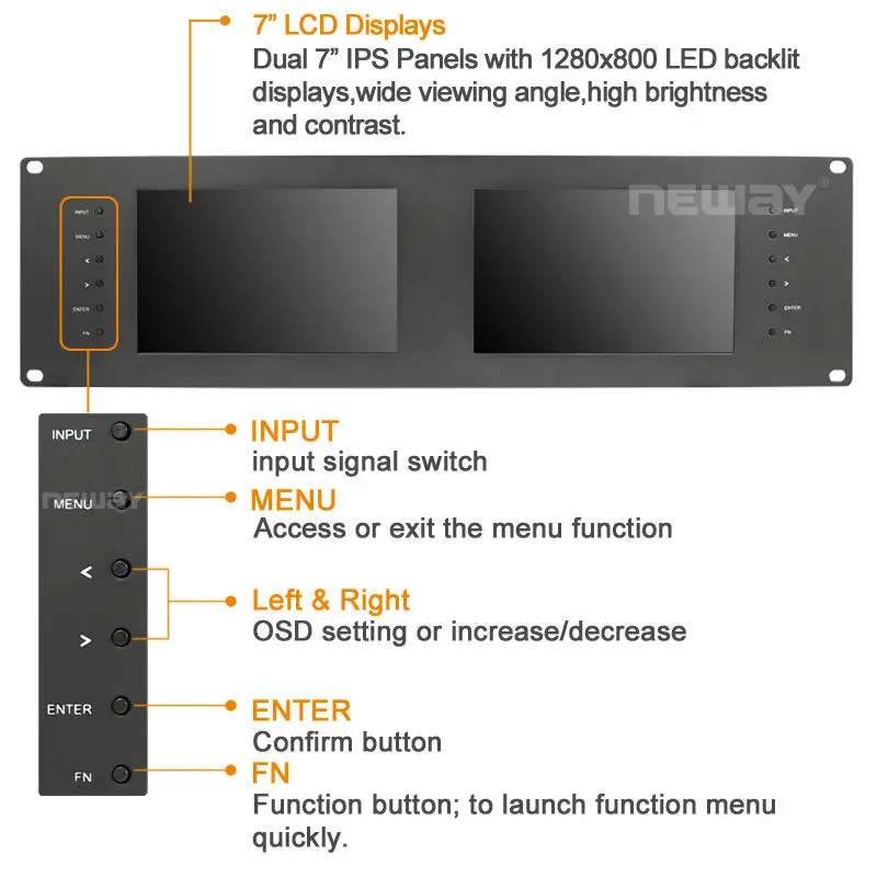 두 7 인치 랙마운트 Lcd 모니터 비디오 및 방송 및 Cctv - Buy 7 인치 랙 마운트 모니터,7 인치 랙 마운트 모니터 ...