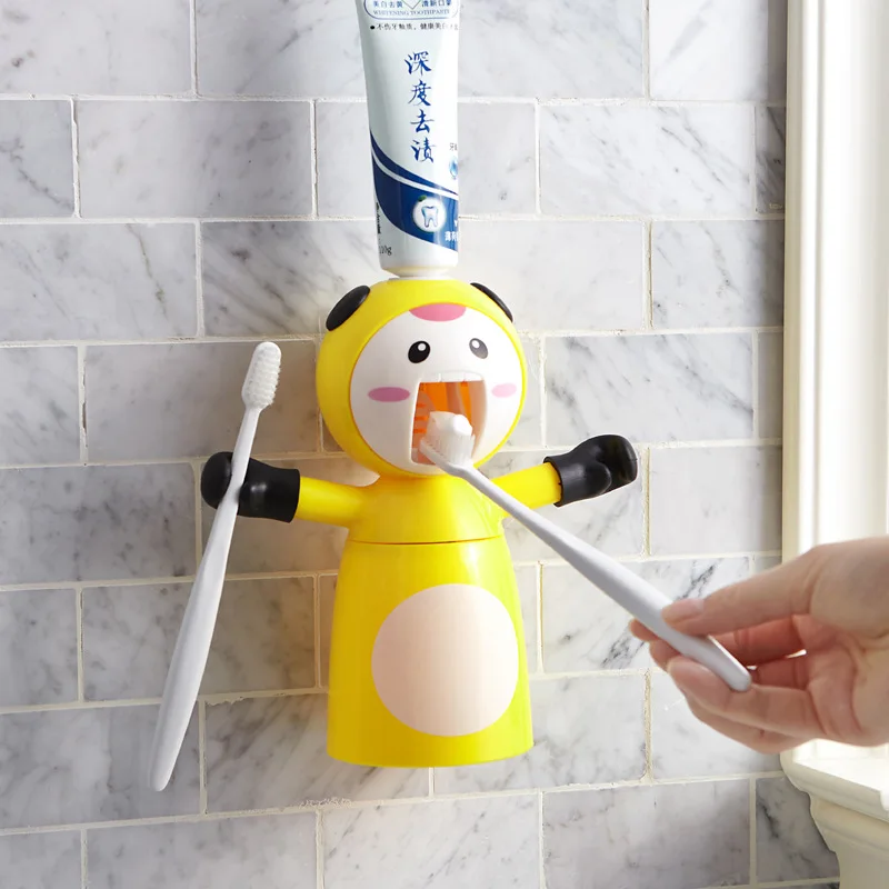 Creative Cartoon Kids Wall Mounted Toothpaste Dispenser Cute Toothbrush ...