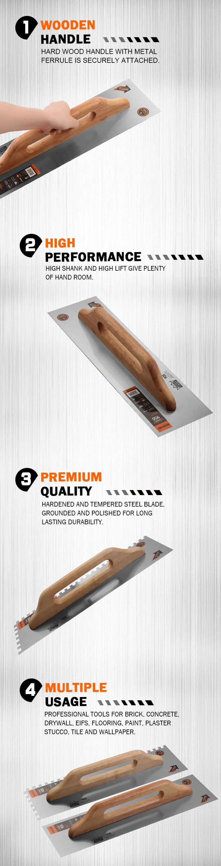 KSEIBI Two Handed Long Plastering Trowels - Durable & Versatile