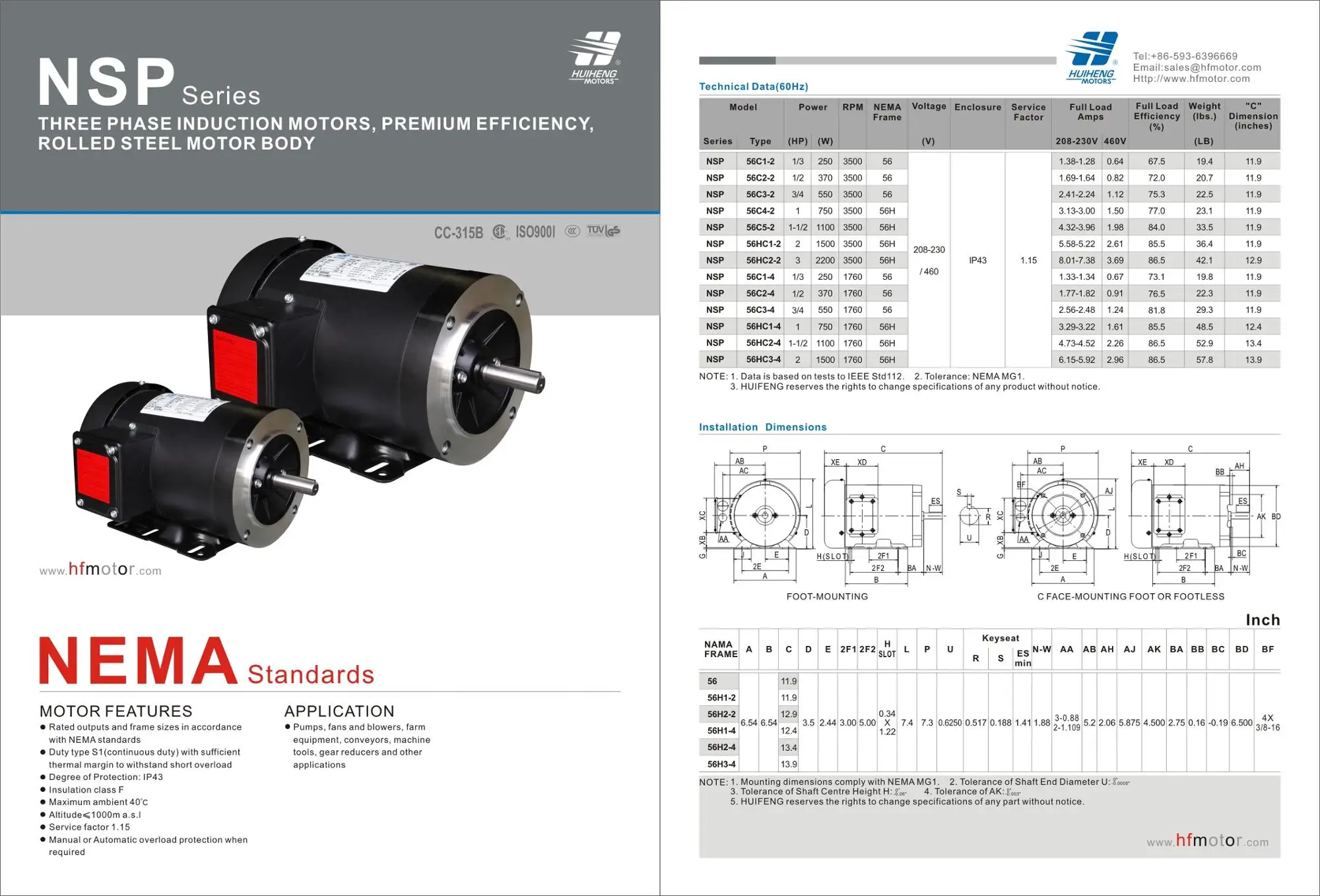 Premium Efficiency Nema 56c Three Phase Motor - Buy 56c,56c Nema Motor ...