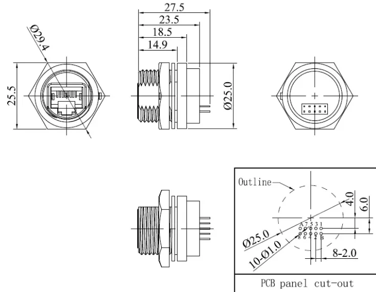 Jnicon IP68 Male Female Cat5e Cat6 Ethernet Waterproof RJ45 Connector