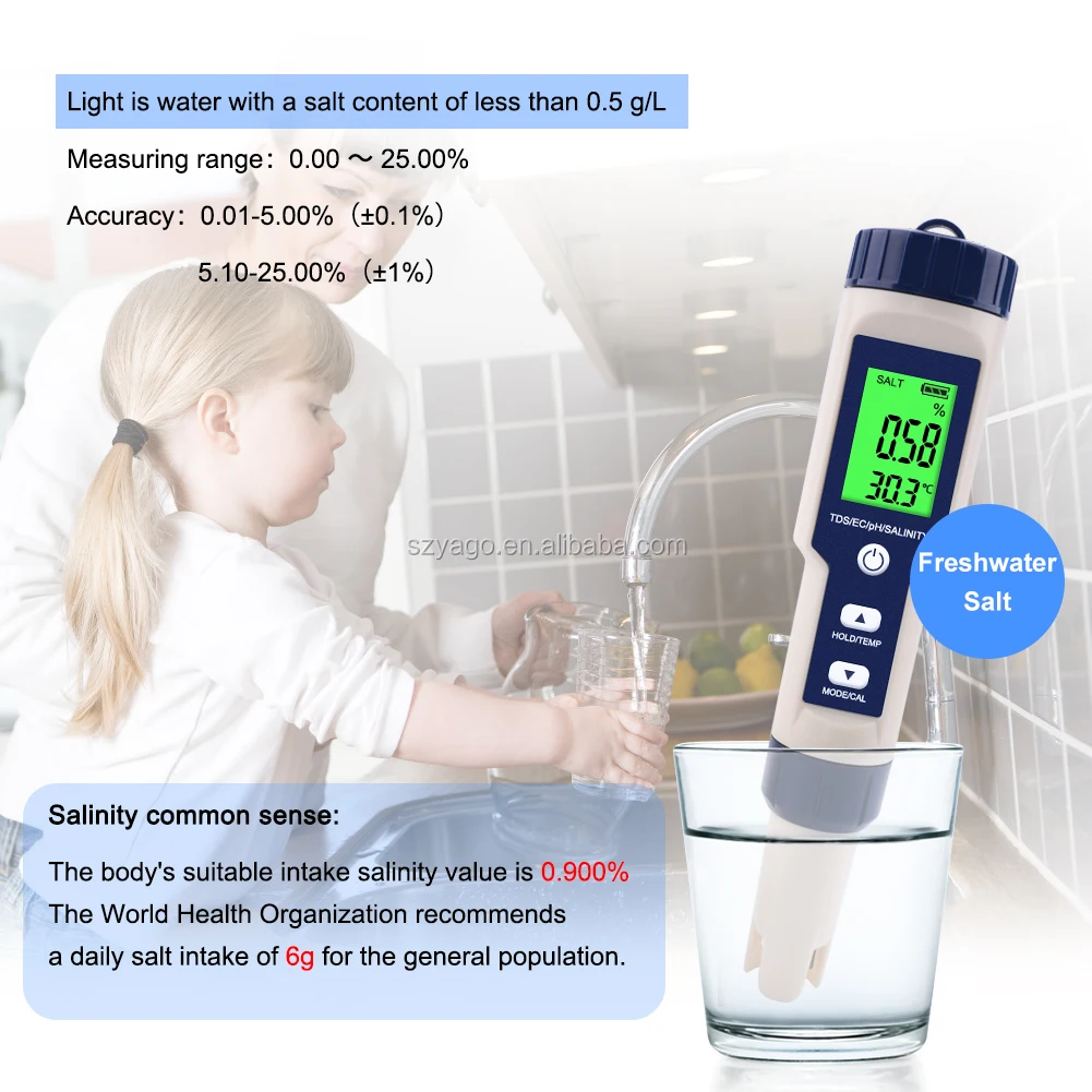 Newest 5 in 1 TDS/EC/PH/Salinity/TEMP Water Quality Tester With ...