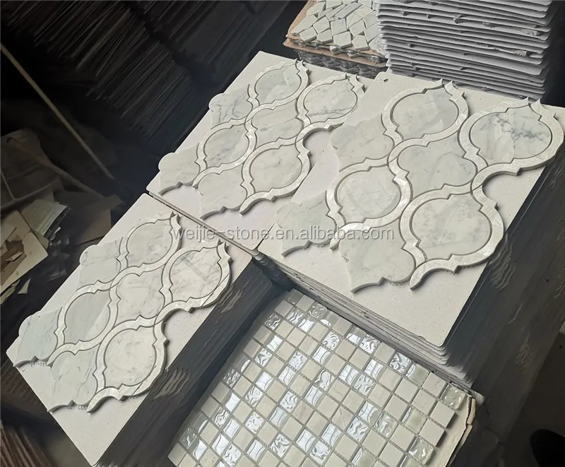 Premium Mosaics Silver White Marble Stone Lantern Mosaic Arabesque Tile ...