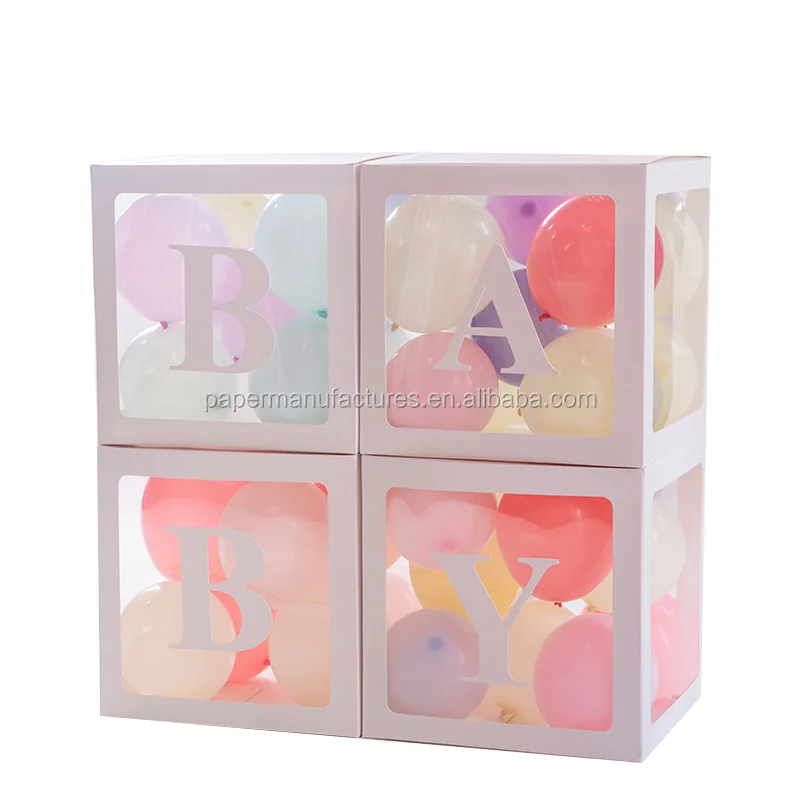 Large Pink White Transparent Baby Balloons Box Baby Blocks Decorations ...