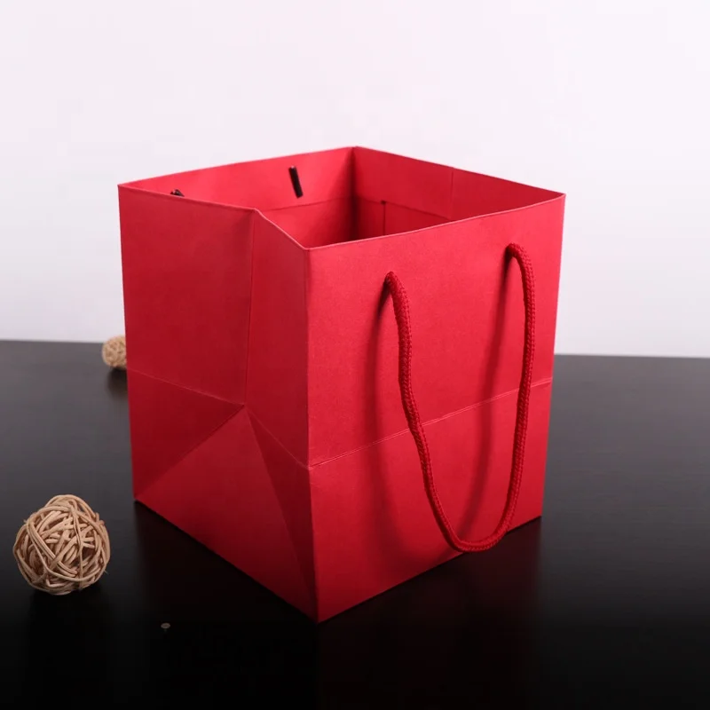 Customized Logo Square Bottom Paper Bag For Flower Gifts Packaging ...