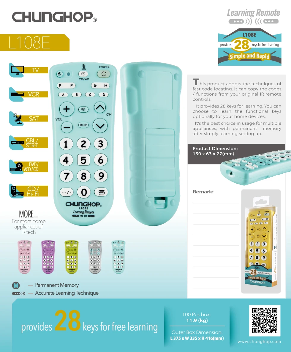 Chunghop L108E Learning Remote - Universal Home Appliance Control
