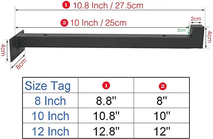 Heavy Duty Industrial Metal 12" Floating Square Tube Wall Shelf Bracket ...