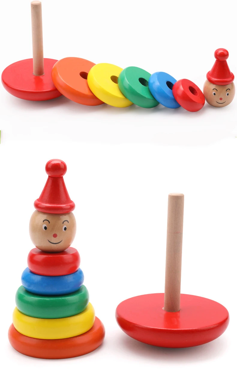Kids Wooden Rainbow Tower Ring - Educational Building Blocks