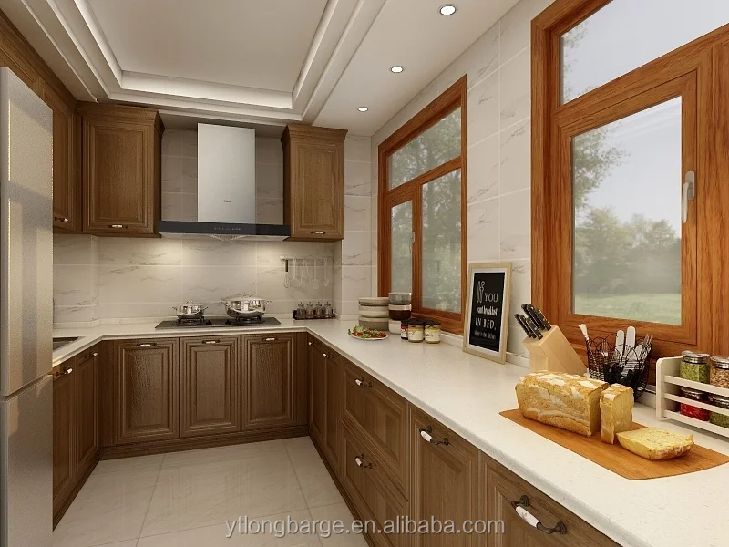 U Shape Horseshoe Layout Solid Wood Kitchen Cabinets