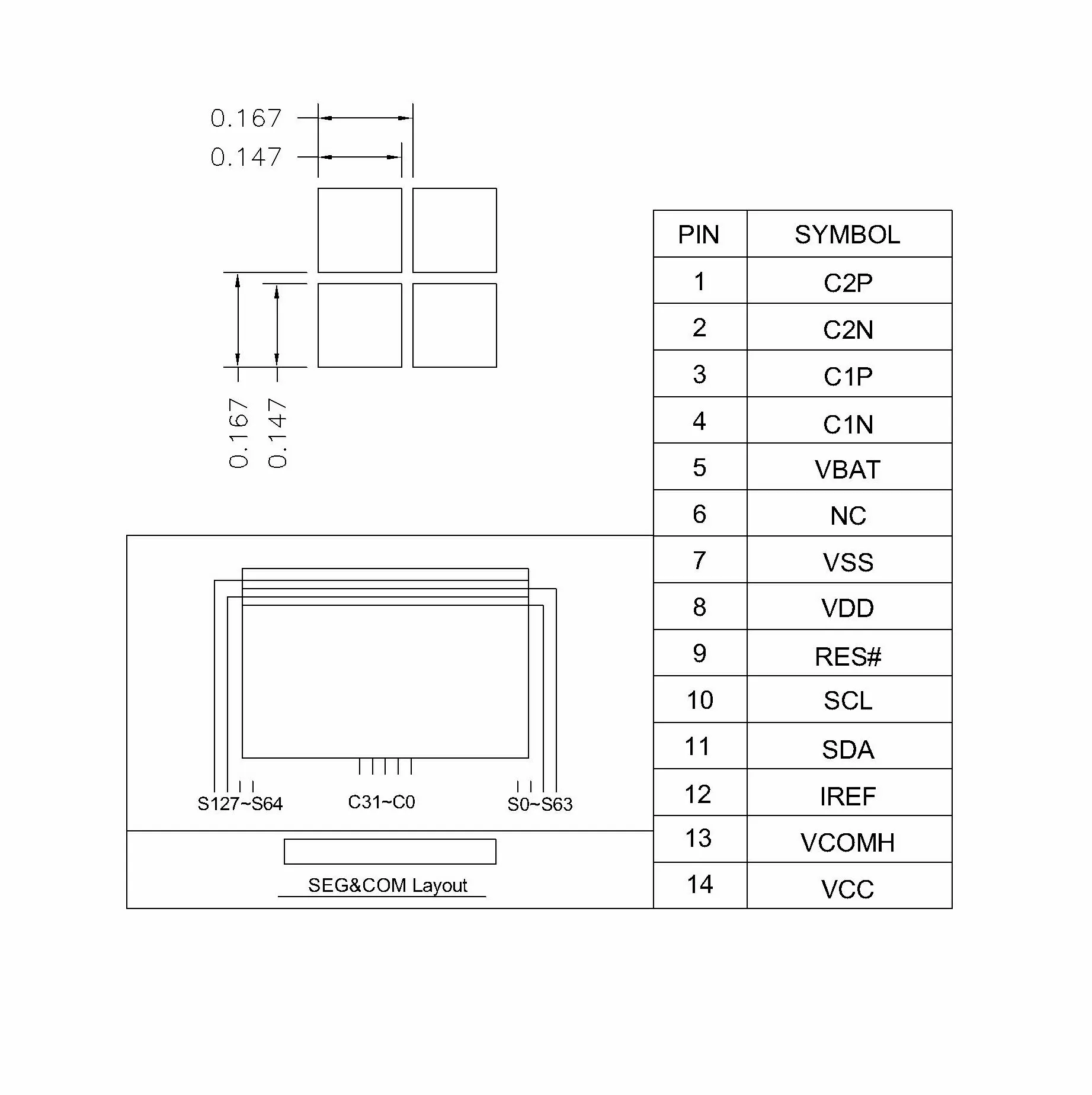 14 Pin Connector White OLED Display 128x32 Pixel 091 Inch