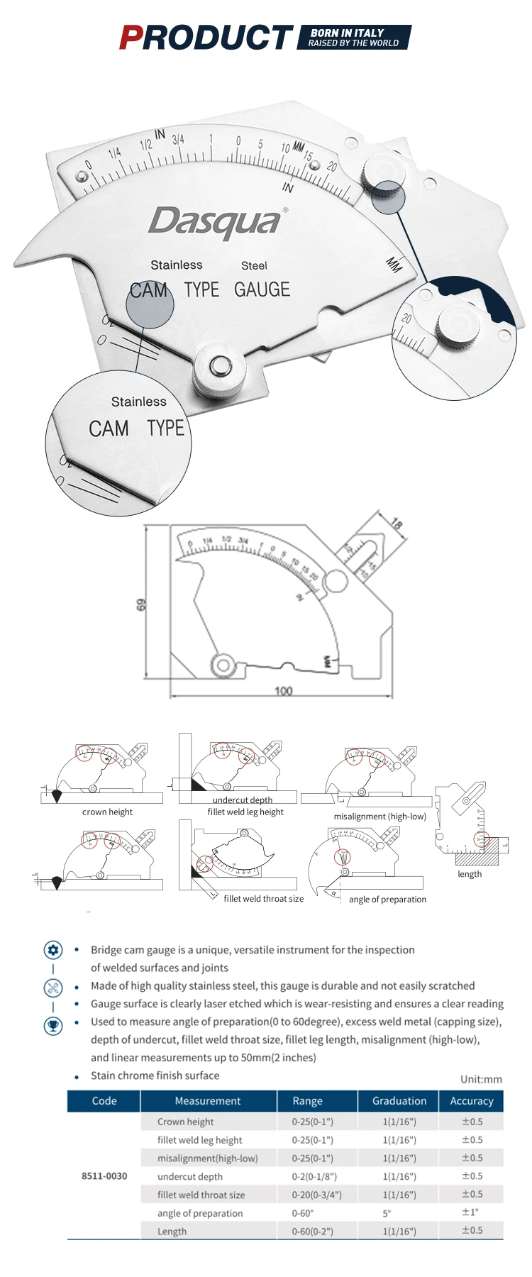 Dasqua High Quality Bridge Cam Welding Gauge - Accurate & Durable