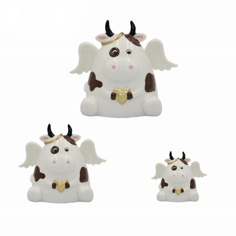 2022 Ceramic Angel Cow Animated Money Saving Box Toy Safe Porcelain ...