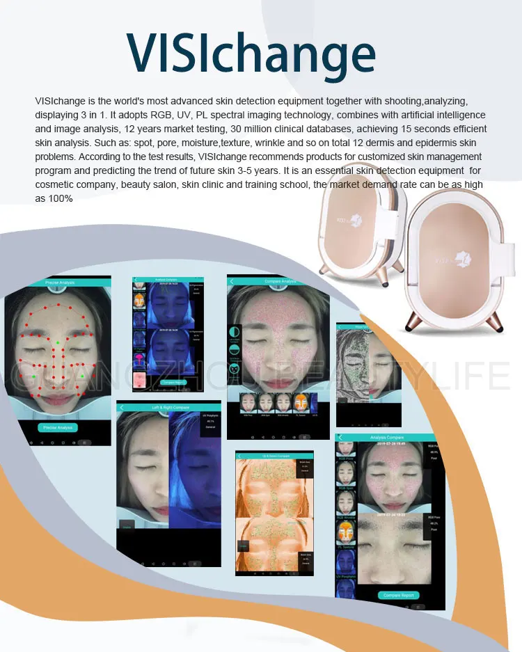 Professional Facial Skin Color Tester Skin Sensor Skin Analyzer Machine ...