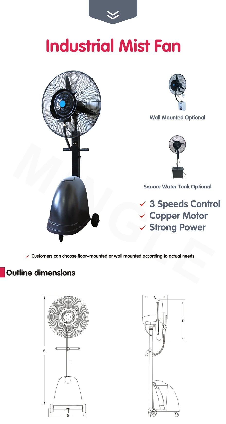 26 Inch Manufactural Electric Industrial Misting Water Spray Cooling ...