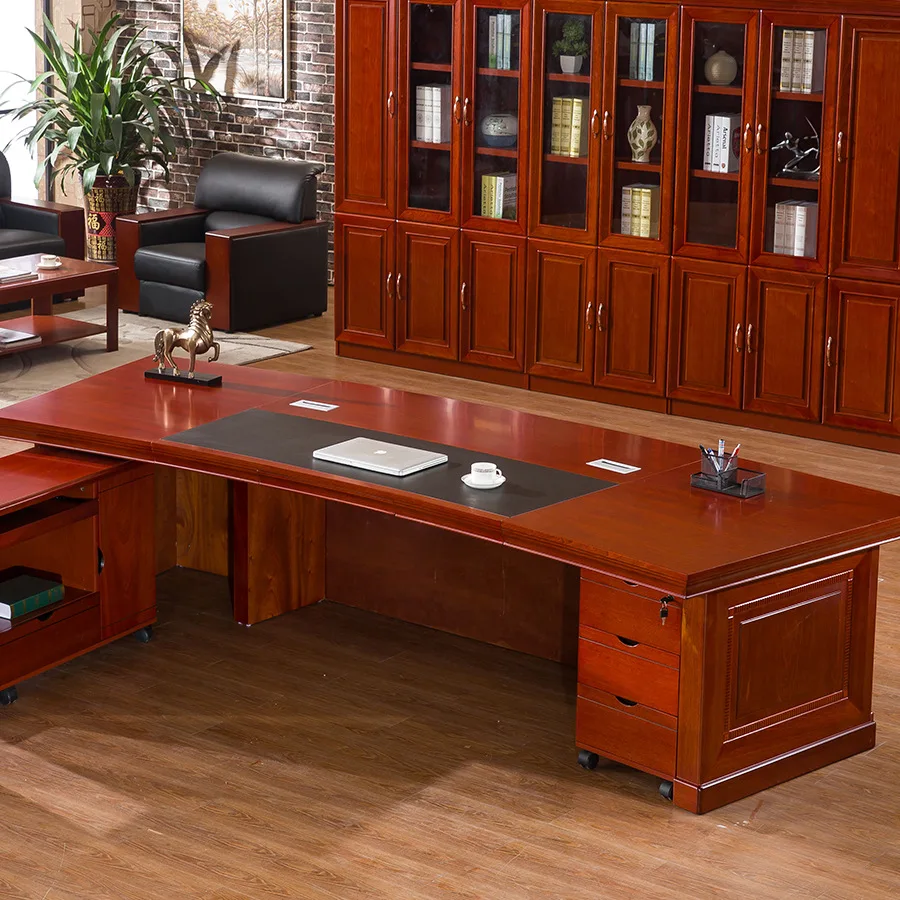 Wood Veneer Executive Table - Stylish & Adjustable Office Furniture