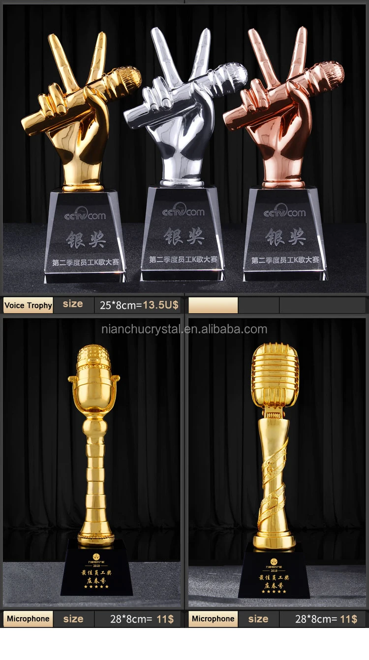 Cheap Wholesale Metal Glass Microphone Awards Crystal Music Trophy for ...