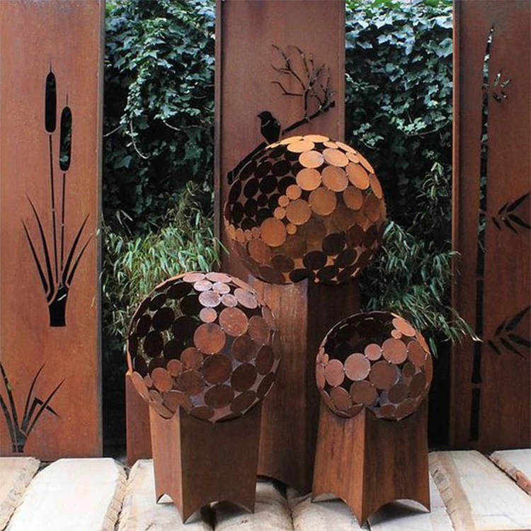 Rusty Metal Outdoor Sphere Corten Steel Fire Ball - GNEE