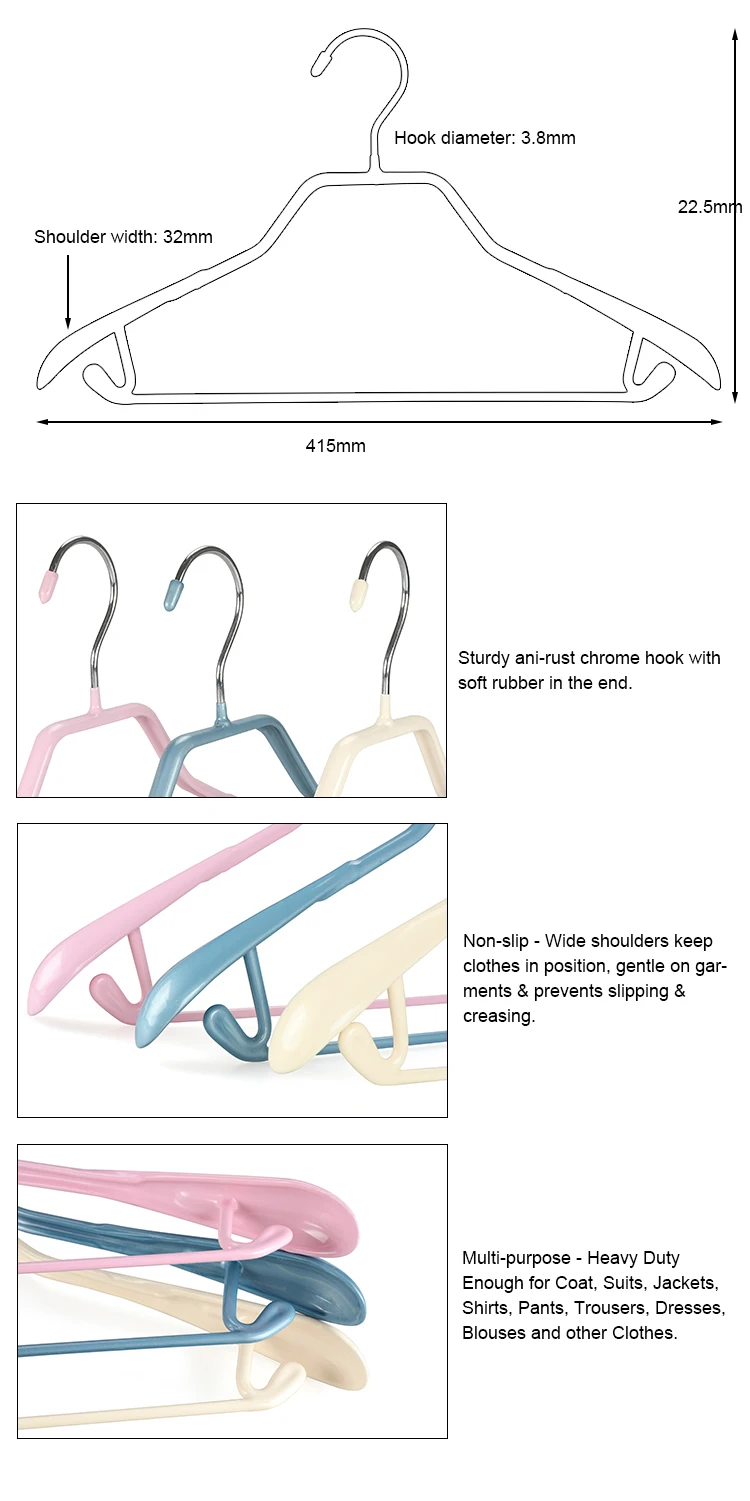 Custom Space Saving Thick Rubber PVC Coated Metal Cloth Hanger with PVC ...