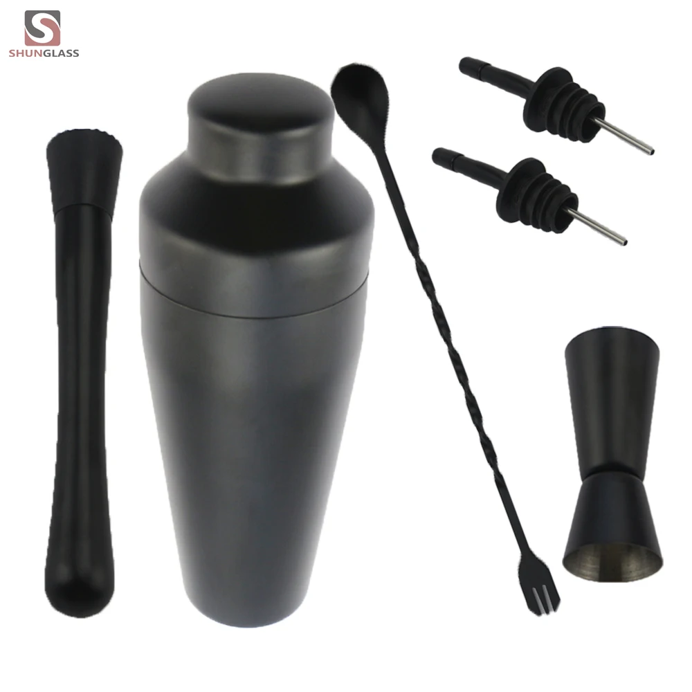 Black Cocktail Shaker Bar Set Weighted Boston Shakers Cocktail Strainer ...