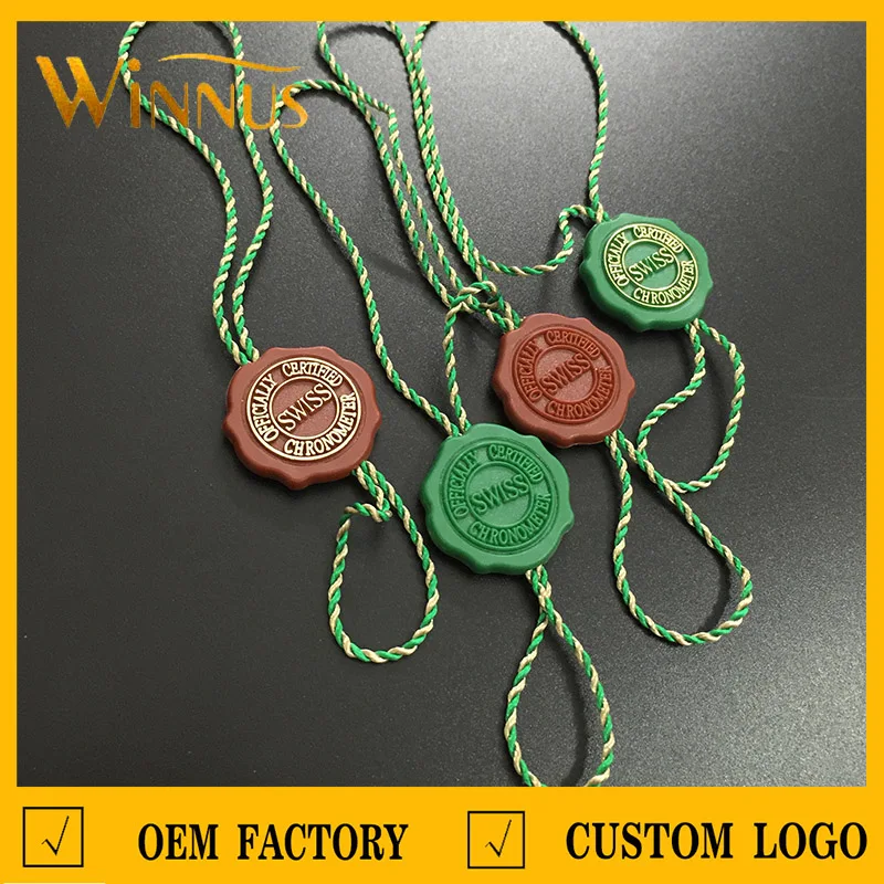 Custom Logo Name Elastic String Plastic Embossed Seal Tags