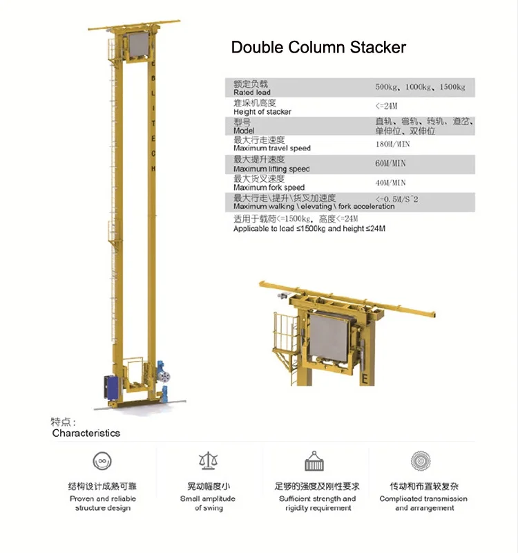 Double Column Stacker Crane AS/RS Racking System - 500-5000kg/layer