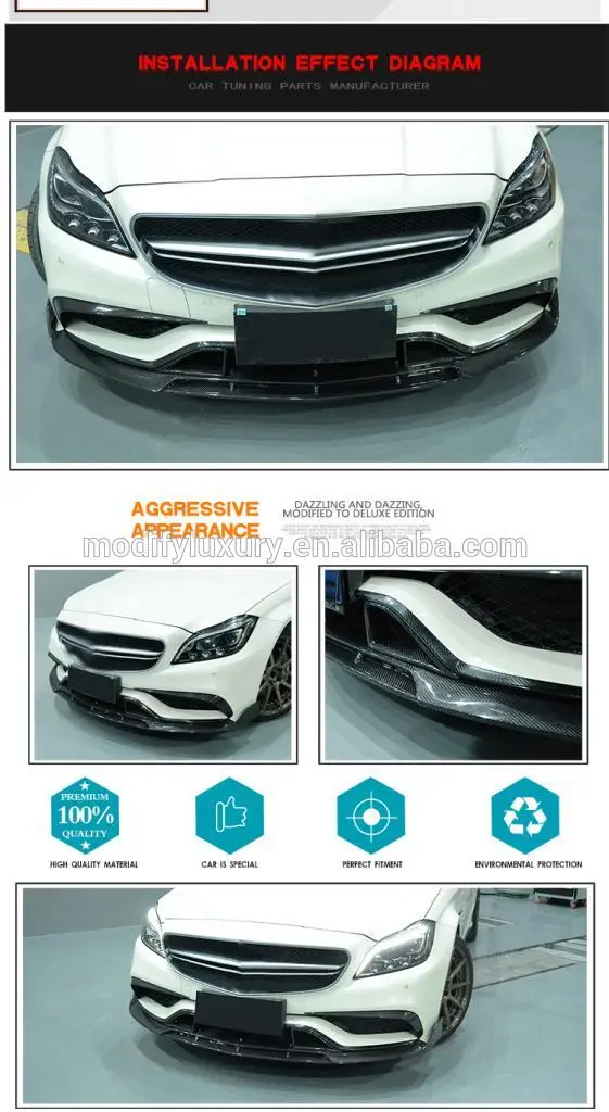 B Style Carbon Fiber Front Bumper Lip for Mercedes Benz CLS-Class W218 ...