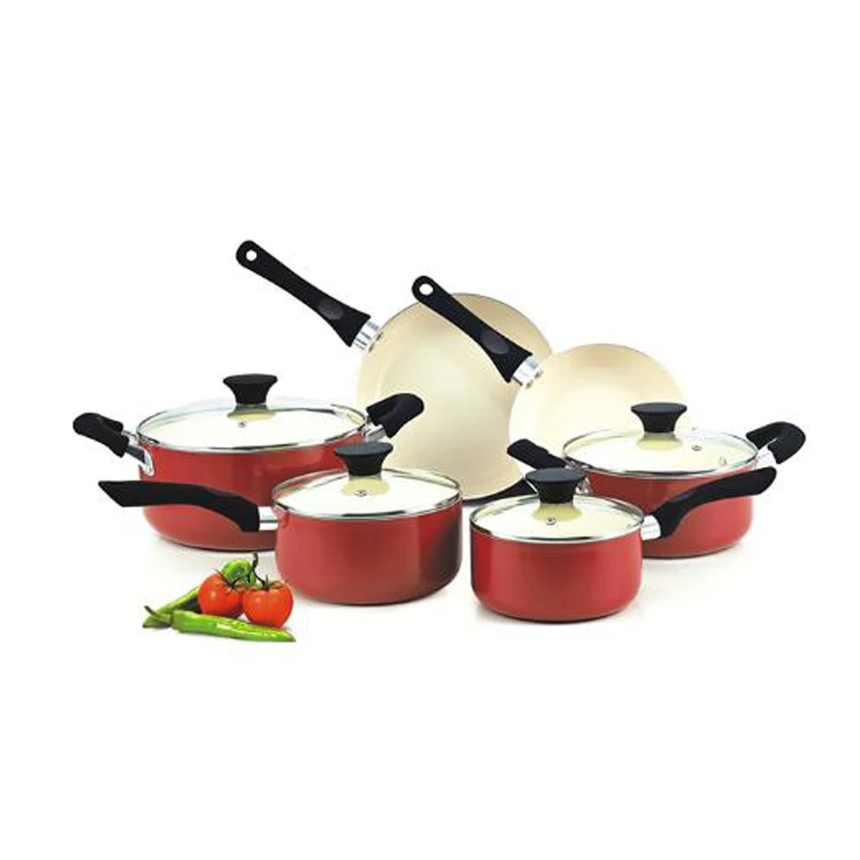 10PCS hot sale green cookware sets ceramic coating fry pan saucepan ...