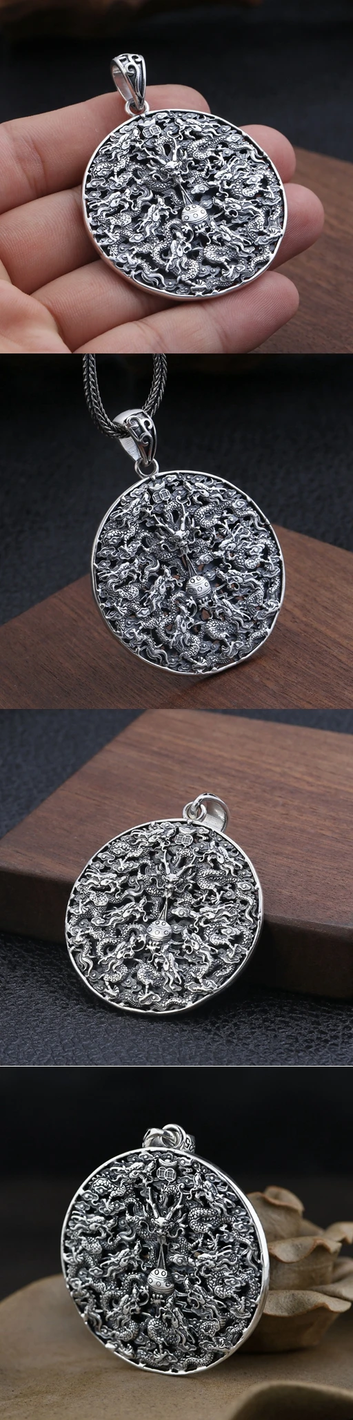 Retro Thai Silver Fashion Fine Jewelry Nine Dragons Hollowed Out ...