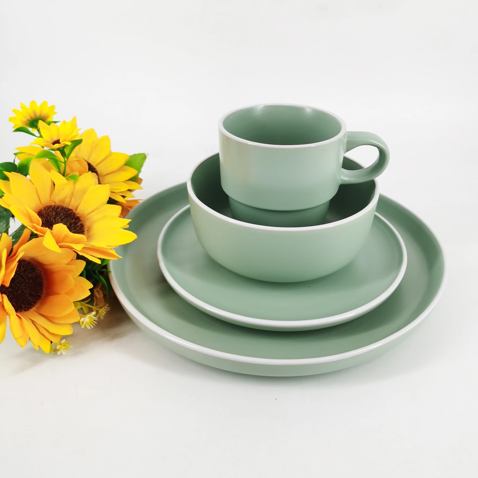 16pcs Color Glaze Dinner Set Blue Color Dinnerware Set Light Blue Color ...