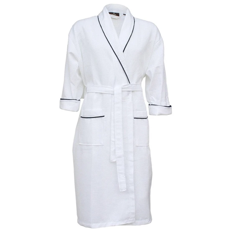 White Waffle Bath Robe Luxury Long Cotton Waffle Bathrobe Spa Robe