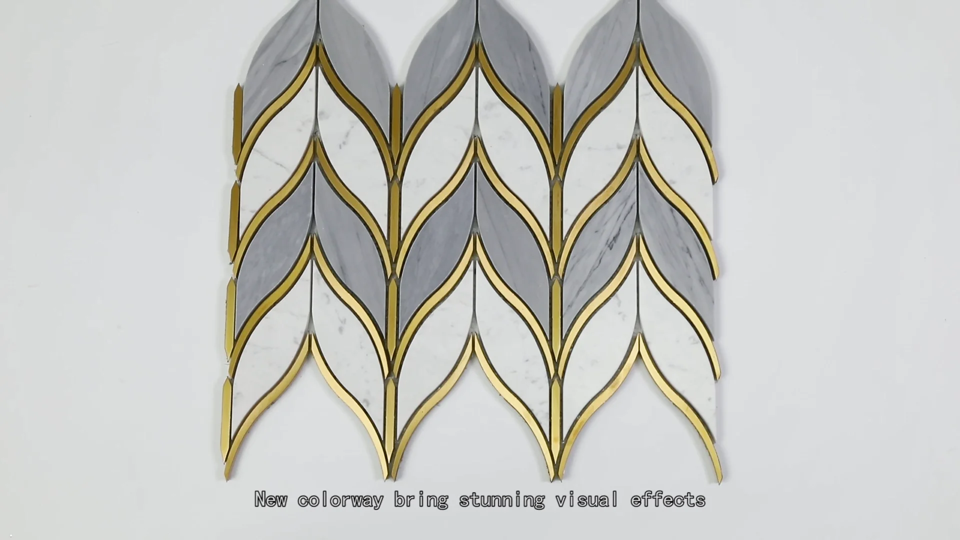 Leaf Shape Water Jet Italy Statuario Mixed Grey Marble And Brass Gold ...