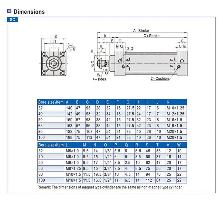 SC50 Standard Air Cylinders - 50mm Bore Double Acting