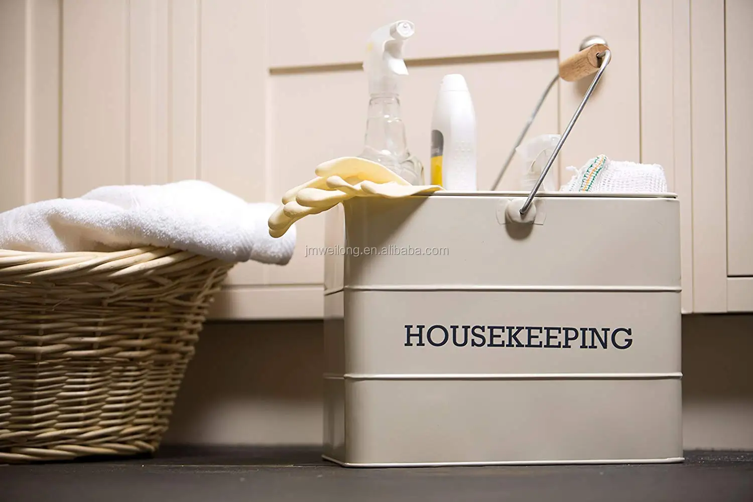 Galvanized Zinc Metal Housekeeper Box for Laundry & Cleaning