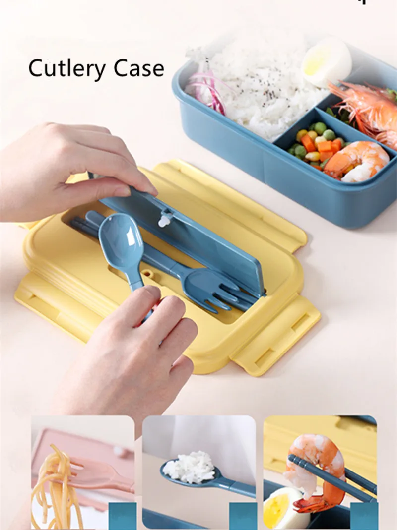 Plastic Pp Portable 3 Compartments Office Lunch Bento Box Students Kids ...