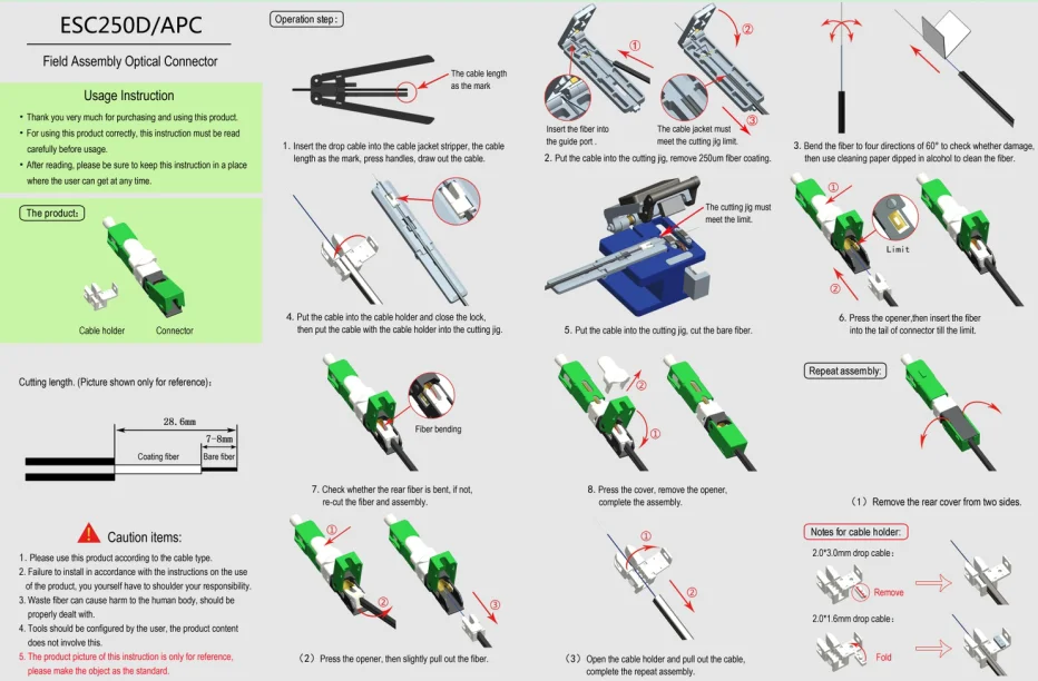 ESC250D Fiber Optic Fast Connector FAC SC/APC for 4G, 5G