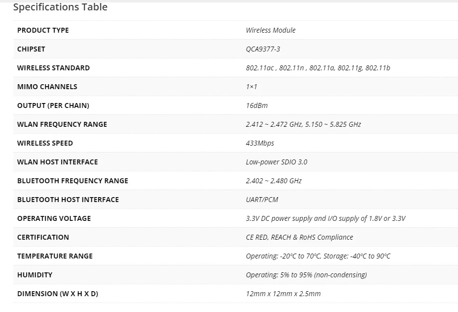 Qualcomm Atheros QCA9377 2.4 GHZ/5GHZ WIFI + Wireless MODULE