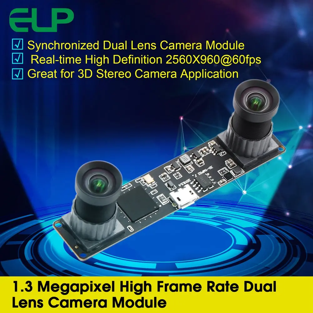ELP Dual Lens USB Camera - 1.3megapixels, 60fps Synchronous