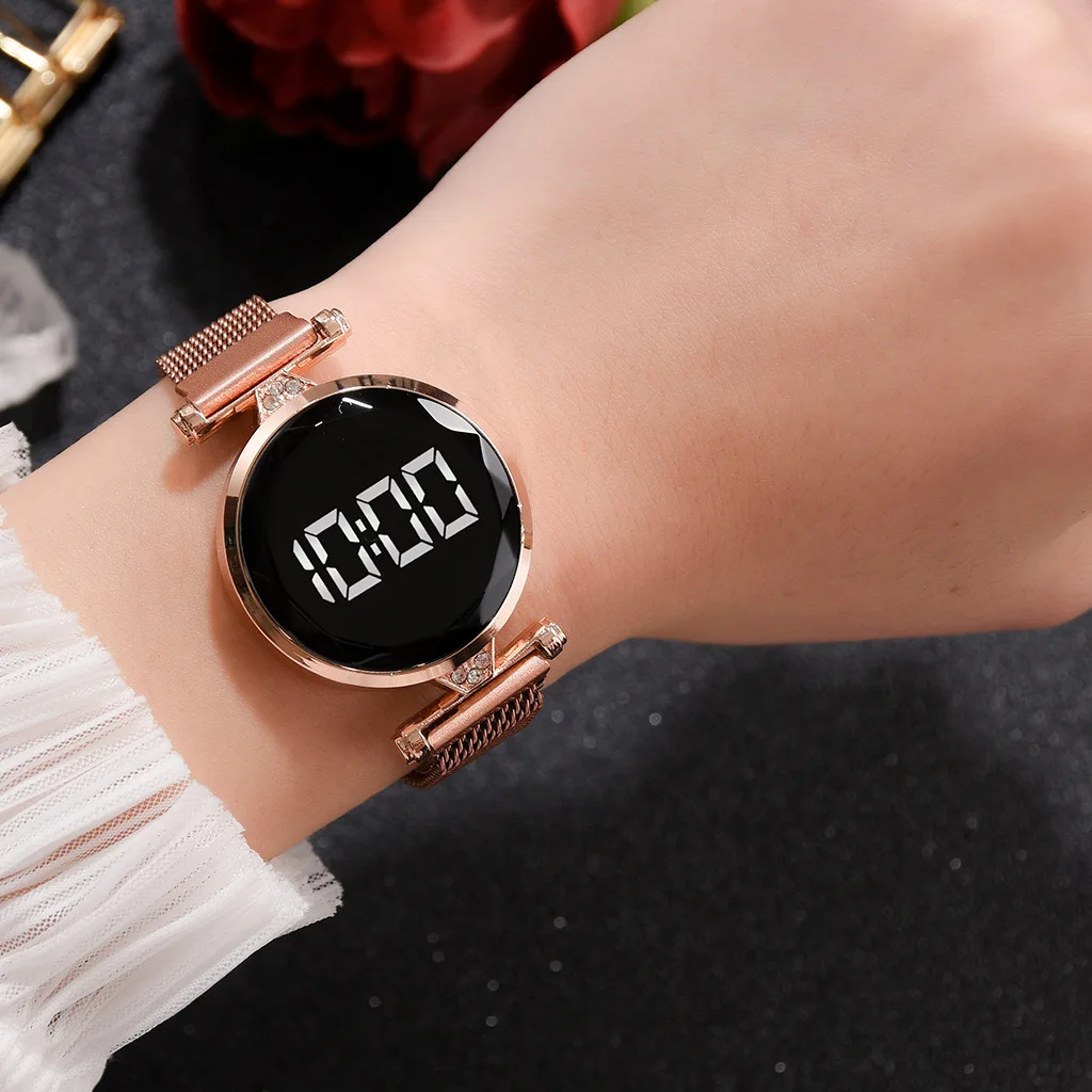 New Arrival Mesh Band Magnetic Watch Ladies Magnet Touch Scree Digital ...