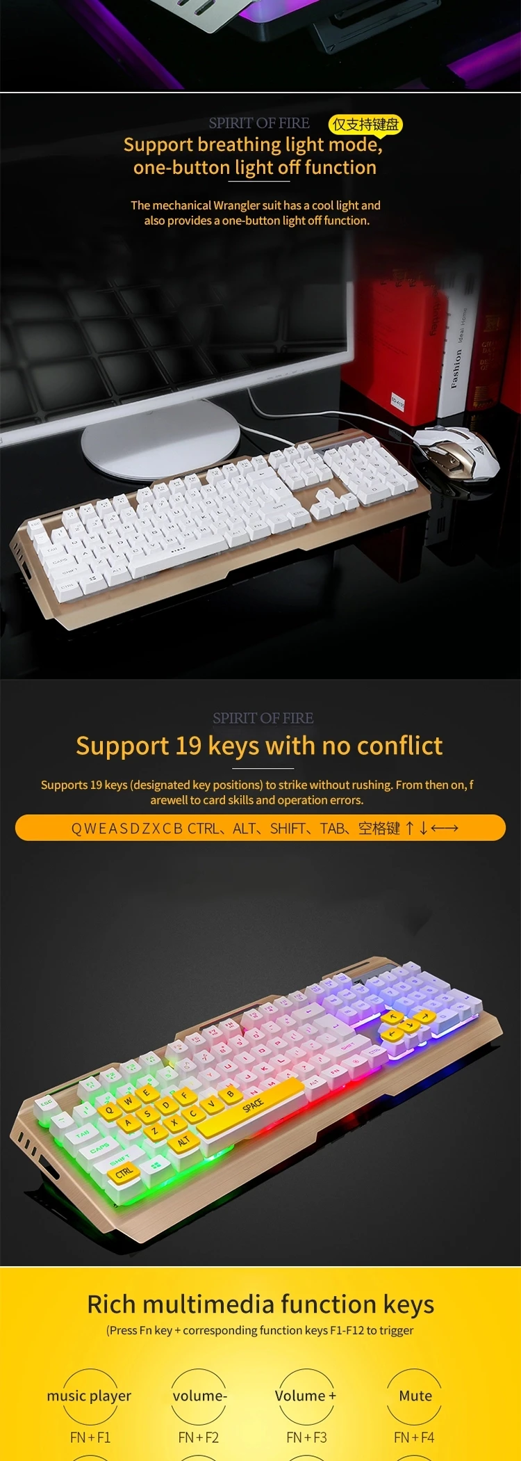 Mechanical Keyboard Usb Wired Ergonomic Backlit Mechanical Feel Gaming ...